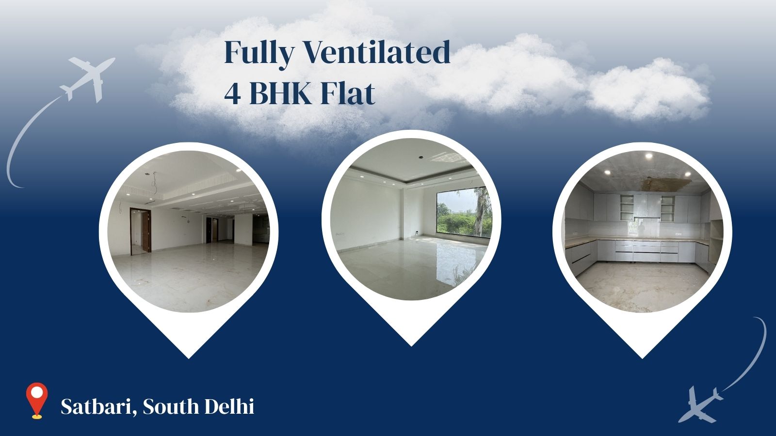 Fully Ventilated 4 BHK in Satbari, South Delhi - 3 BHK FLAT